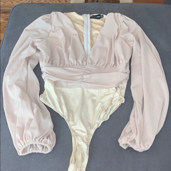 PrettyLittleThing | Tops | Nude Mesh Waistband Body Suit | Poshmark